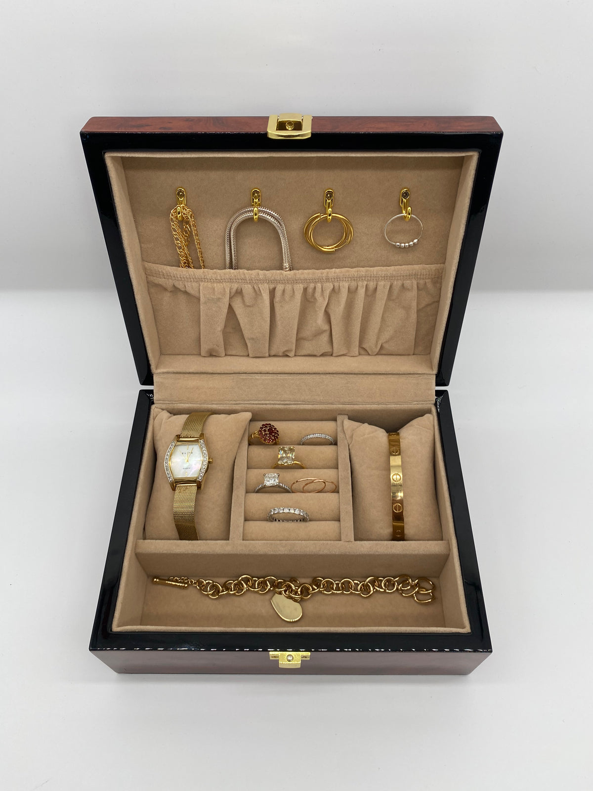 Small Wood Gloss Grained Jewellery Box With Watch Storage | Boxes Of ...